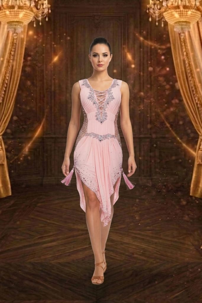 Blush Radiance Draped Latin Dress by Cashay Ballroom